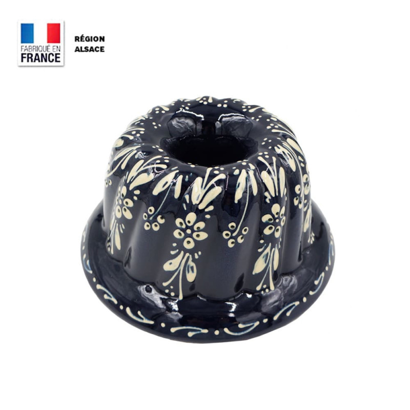 Moule à Kouglof bleu en terre cuite - Poterie de Soufflenheim Alsace