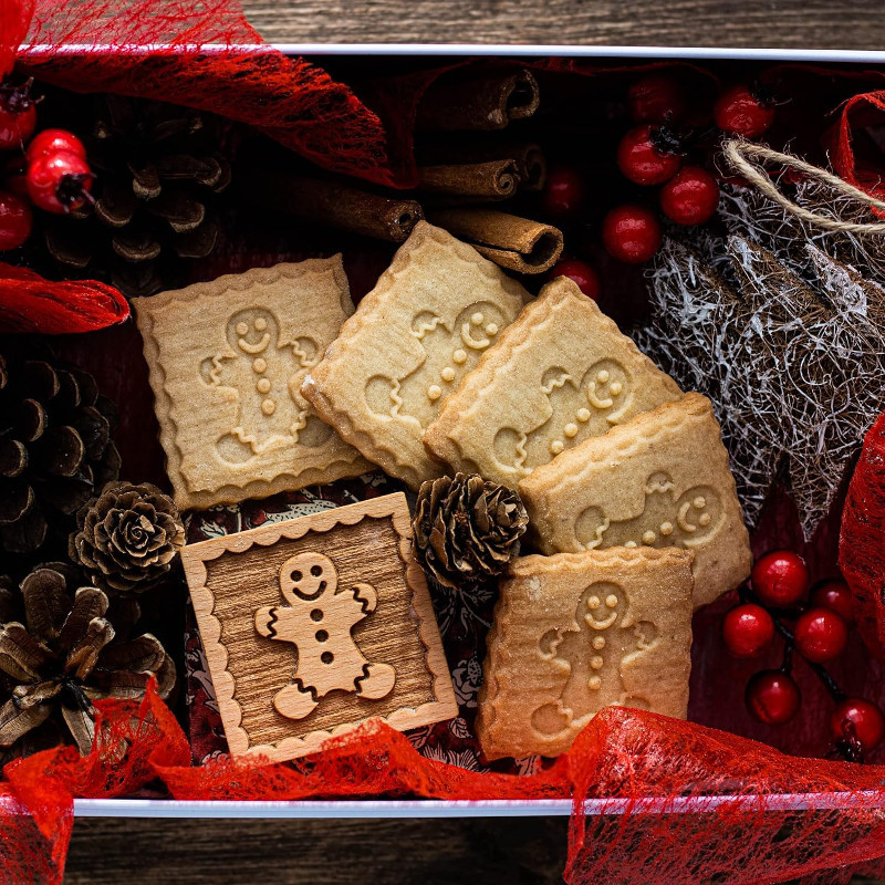 Tampon à biscuit en bois motif Bonhomme - Tampon à biscuits carré